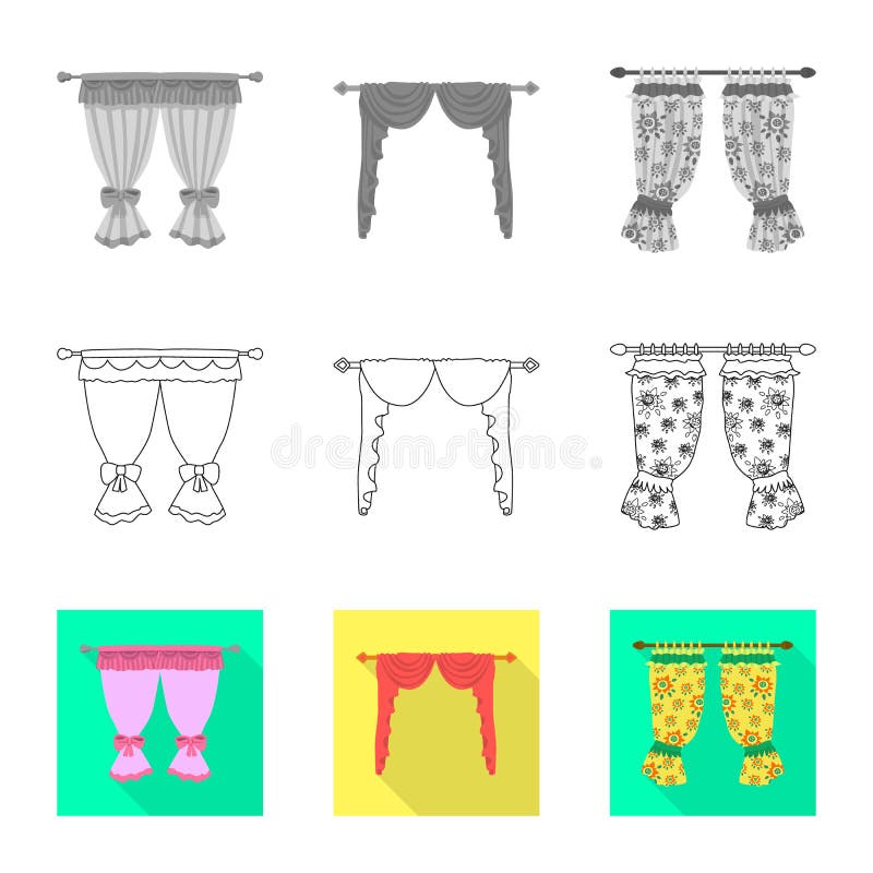 Vector Design of Curtains and Drapes Symbol. Collection of Curtains and ...