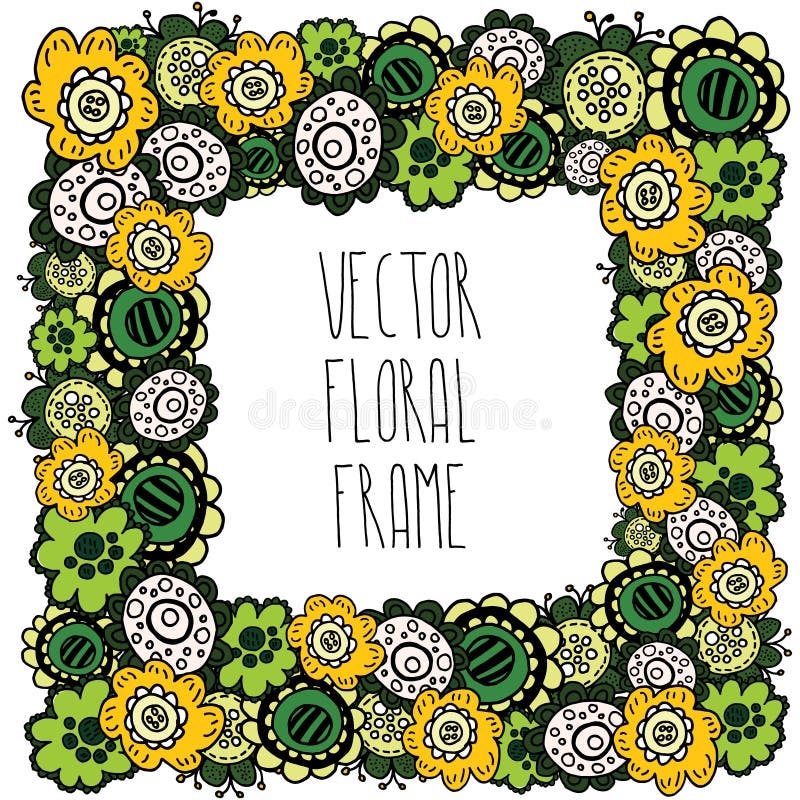 Vector Design. Customized Color Frame with Doodle Flowers Stock Image ...