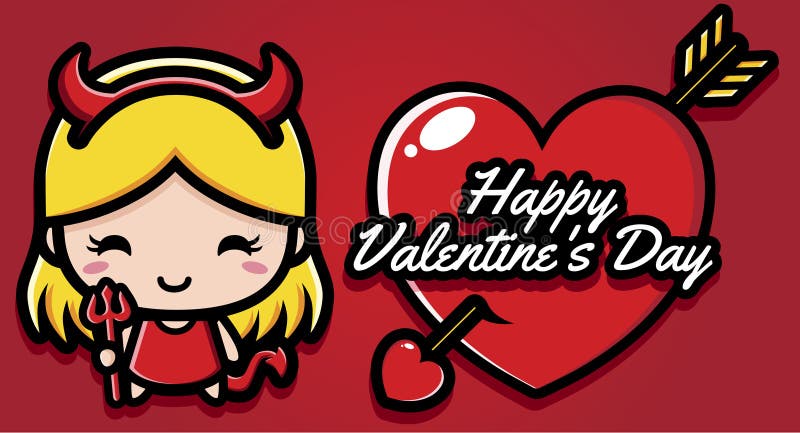 Red Devil Valentines Day Card Stock Illustration - Illustration of ...