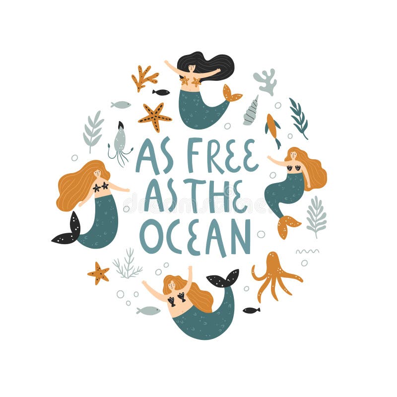 Vector Design of Cute Mermaids in Circle Stock Vector - Illustration of ...