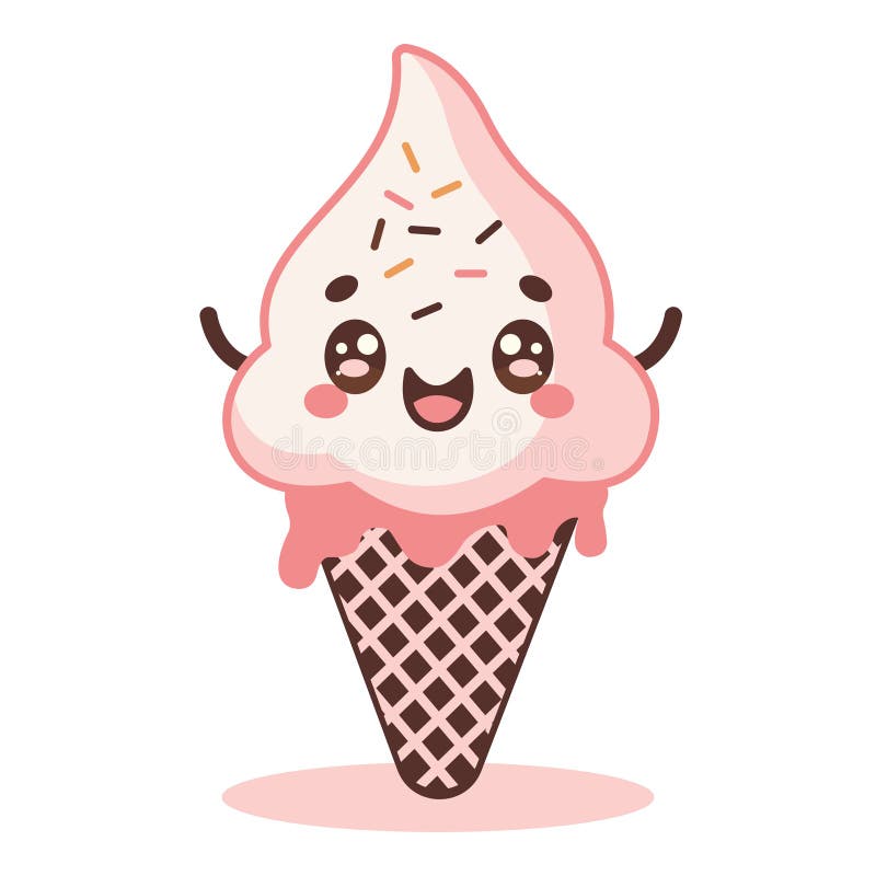 Vector Design of Cute Pink Cone Ice Cream Cartoon Character with Happy ...