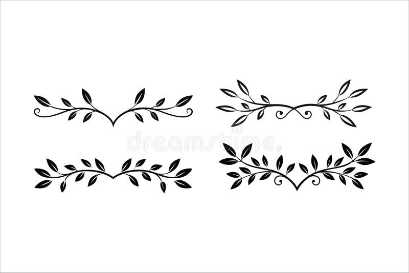 Leafy Vine Divider Line Element Icon Set - Black Silhouette Vector Set ...