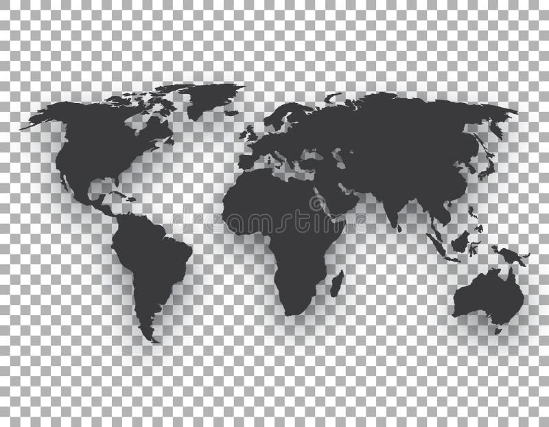 World Map with Shadow - Vector Illustration of Earth Map on Transparent ...