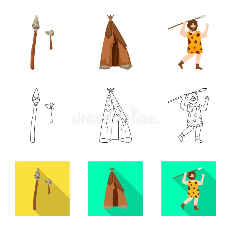 Isolated Object of Evolution and Neolithic Icon. Collection of ...