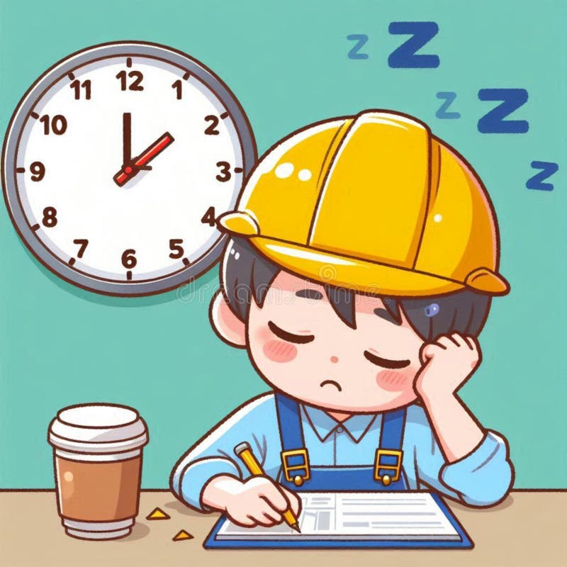 Vector Design of an Exhausted Worker Working Late into the Night Stock ...