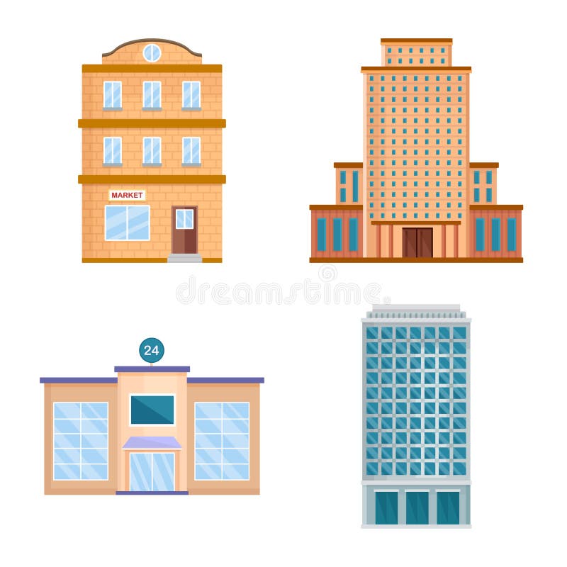 Vector Design of Facade and Building Sign. Set of Facade and Exterior ...