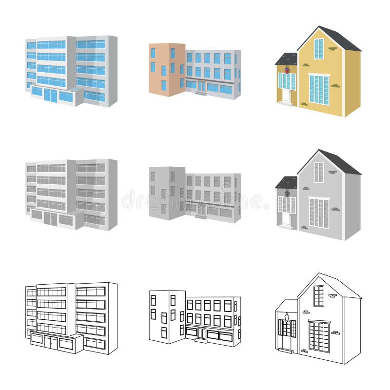 Vector Design of Facade and Housing Symbol. Set of Facade and ...