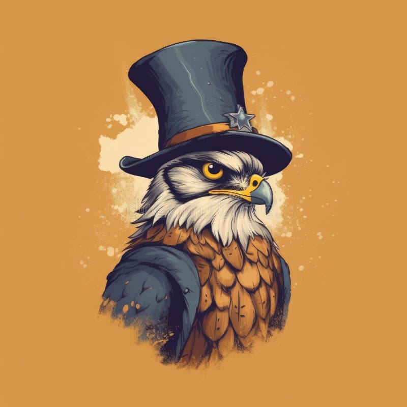 Cute Hawk with Tiny Top Hat T-shirt Design Stock Illustration ...