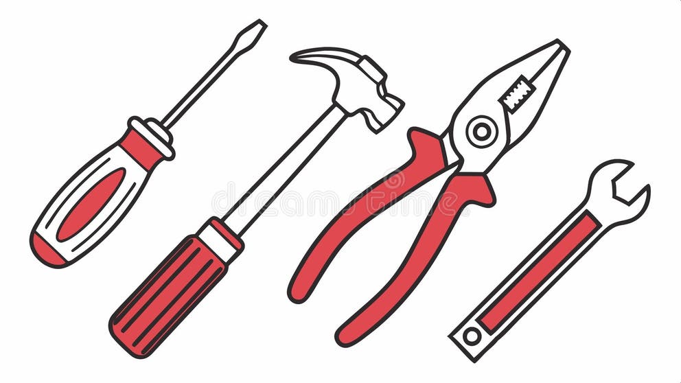 Assorted Hand Tools Vector, Wrench, Hammer, Pliers, Repair Instruments ...