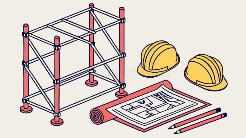 Construction Plan and Tools Vector. Blueprint, Helmet, Building Project ...