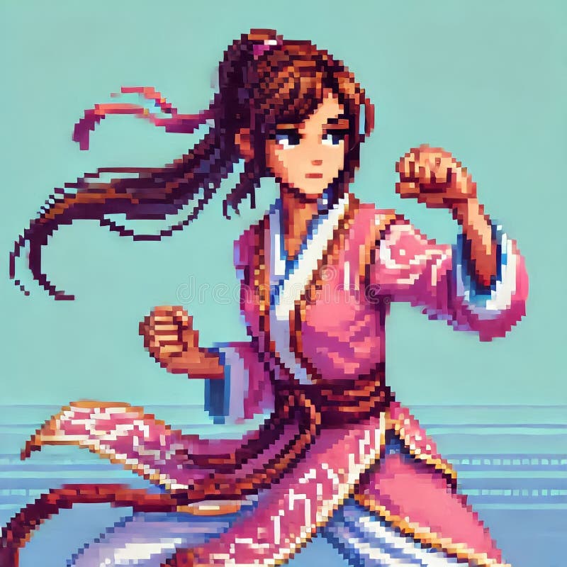 Vector Design of Female Knight in Chinese Costume, Pixel Art Stock ...