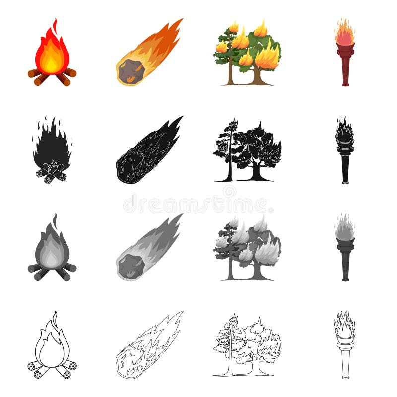 Isolated Object of Fire and Flame Logo. Set of Fire and Fireball Stock ...