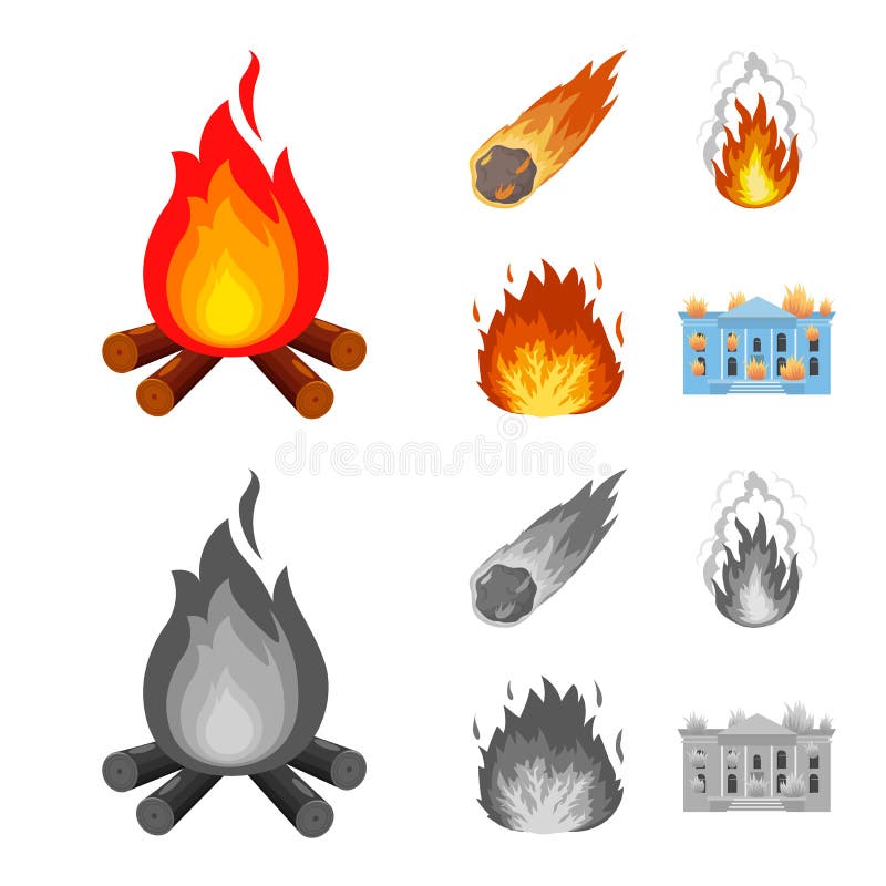 Isolated Object of Fire and Flame Icon. Collection of Fire and Fireball ...