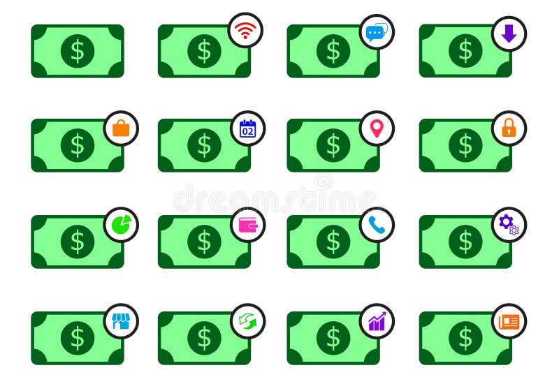 Money Icon Set with Indicator Stock Vector - Illustration of income ...