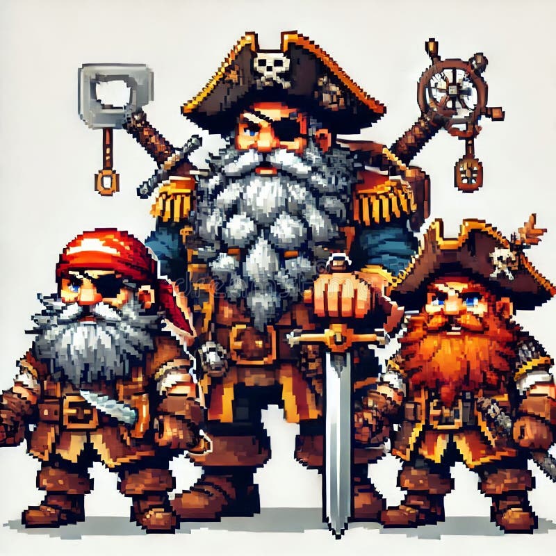 Vector Design of a Group of Pirates,pixel Art Stock Illustration ...
