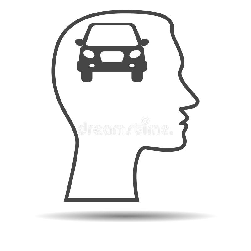 Vector Design with Human Head, Brain and Car. Man Thinking about Stock ...