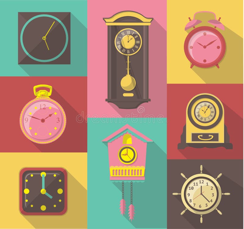 Vector Design Icon Set of Vintage Wall Clocks Stock Vector ...