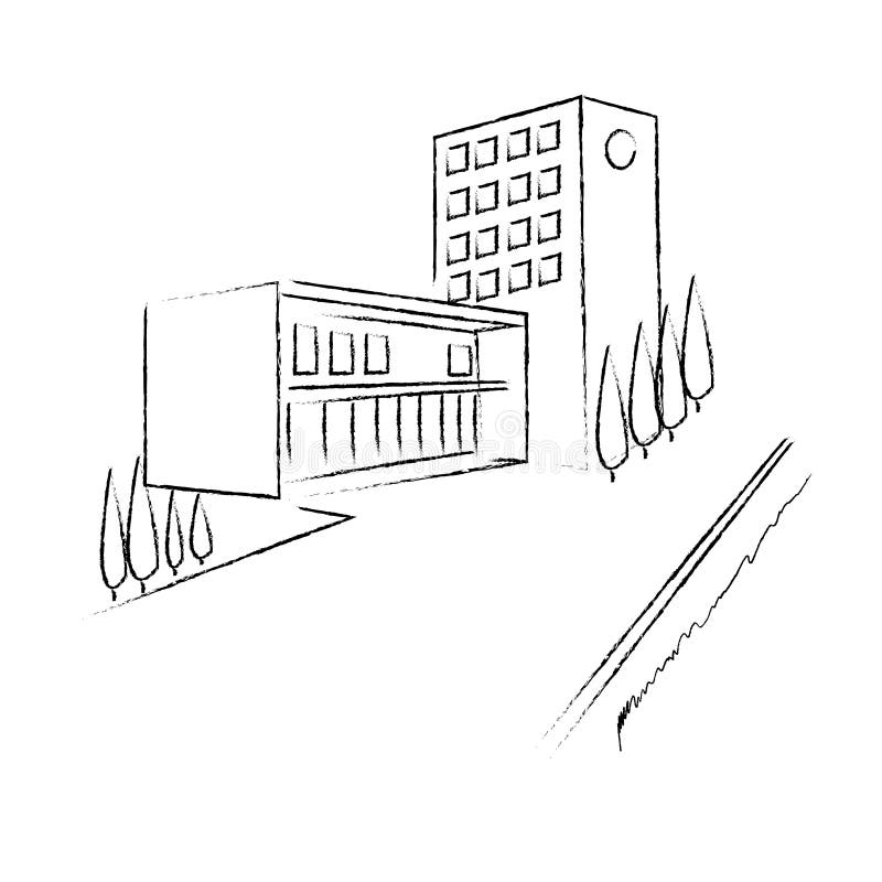 Vector Design for Illustration Architecture Building with Chalk Style ...