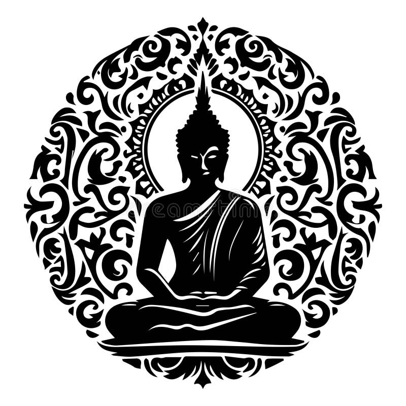 Vector Design Illustration of Buddha Meditating with Black and White ...
