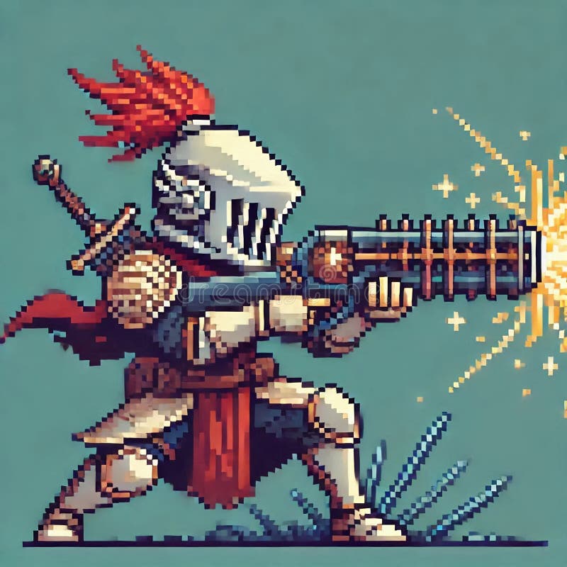 Vector Design of a Knight in His Fighting Position with a Gun, Pixel ...