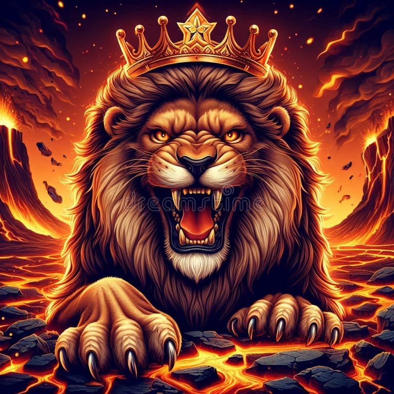 Vector Design of a Lion Wearing a Crown with an Angry Expression Stock ...