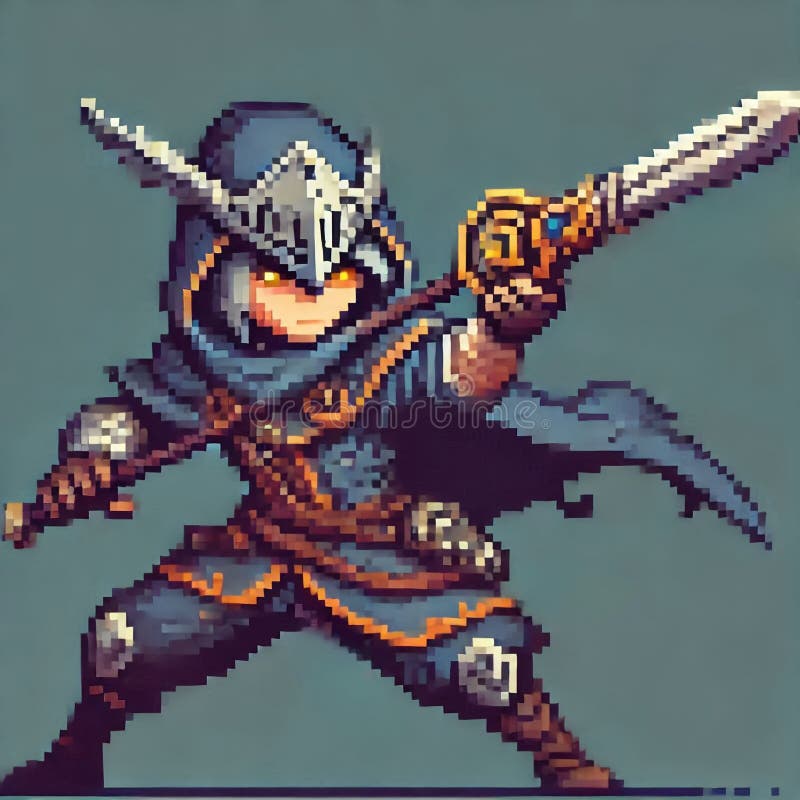 Vector Design of Male Hero with Spear Weapon, Pixel Art Stock Image - Image of weapon, games ...