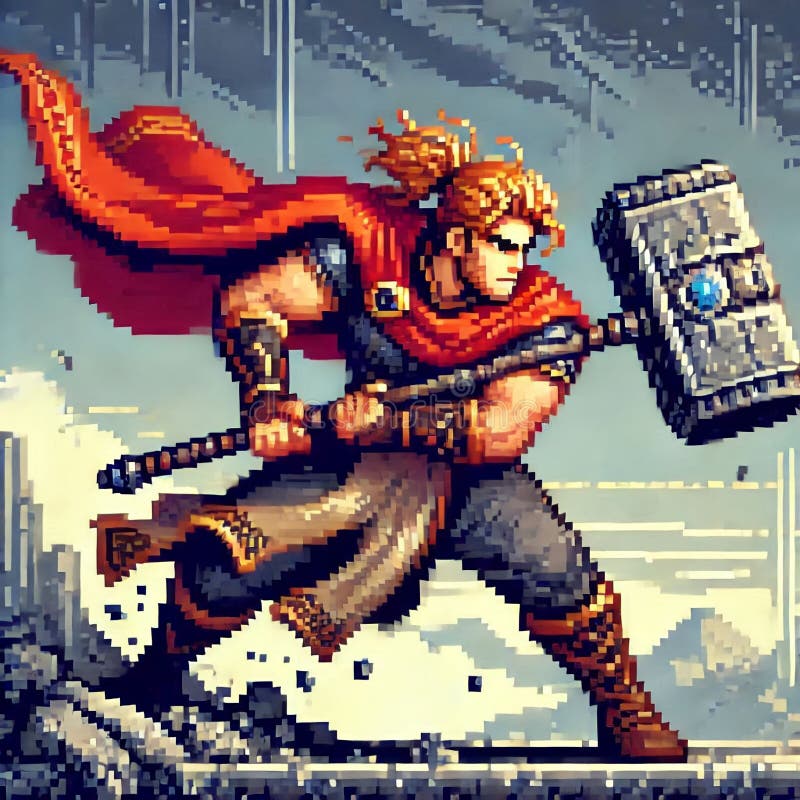 Vector Design of a Man Carrying a Hammer and Wearing a Cloak,pixel Art ...