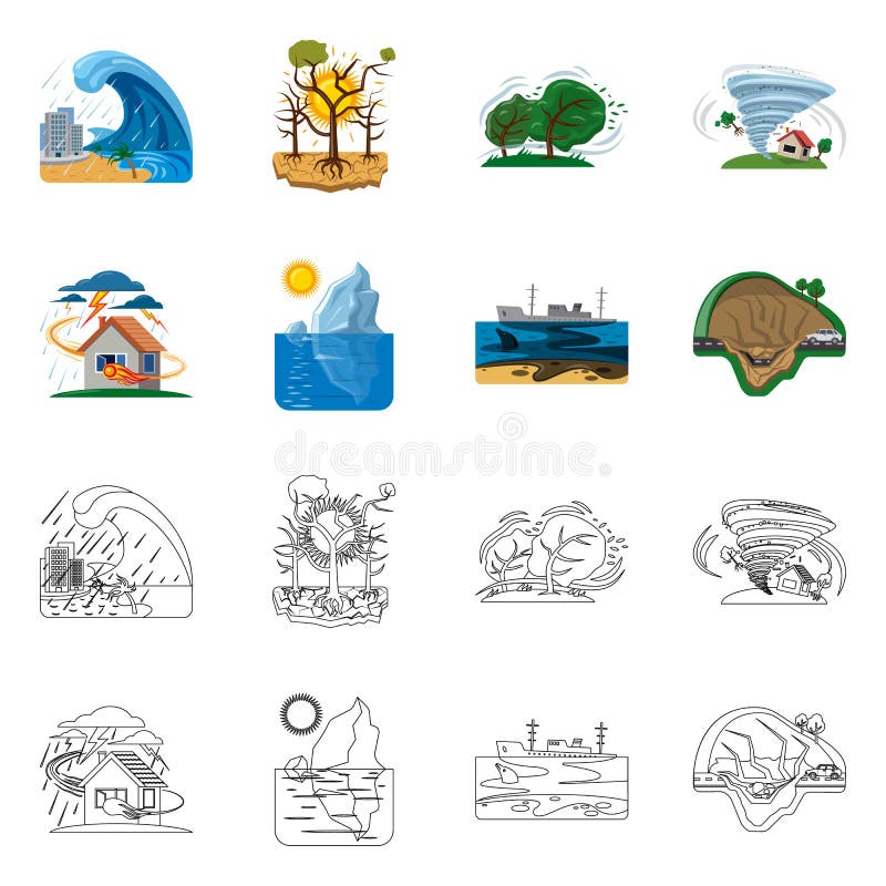 Vector Design of Natural and Disaster Sign. Collection of Natural and ...
