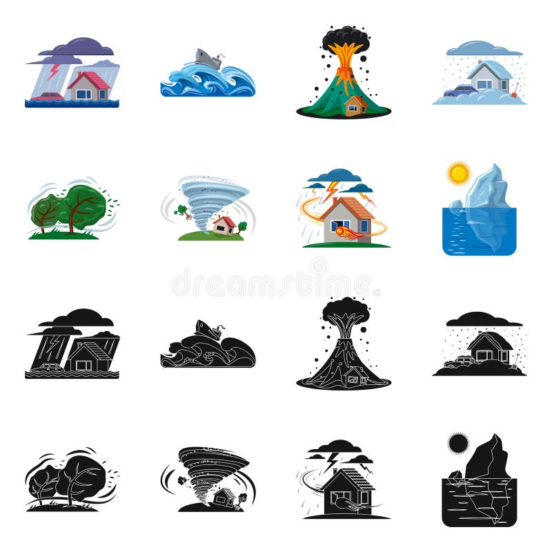 Vector Design of Natural and Disaster Symbol. Set of Natural and Risk ...