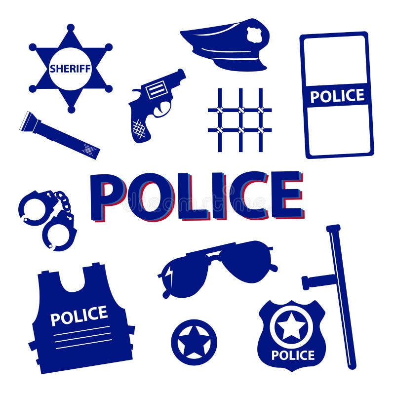 Vector Design Police Symbols in Round Form with Dark Colors Stock ...