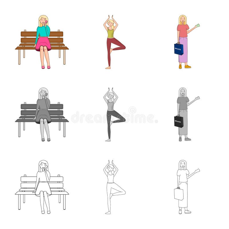 Vector Design of Posture and Mood Icon. Set of Posture and Female Stock ...