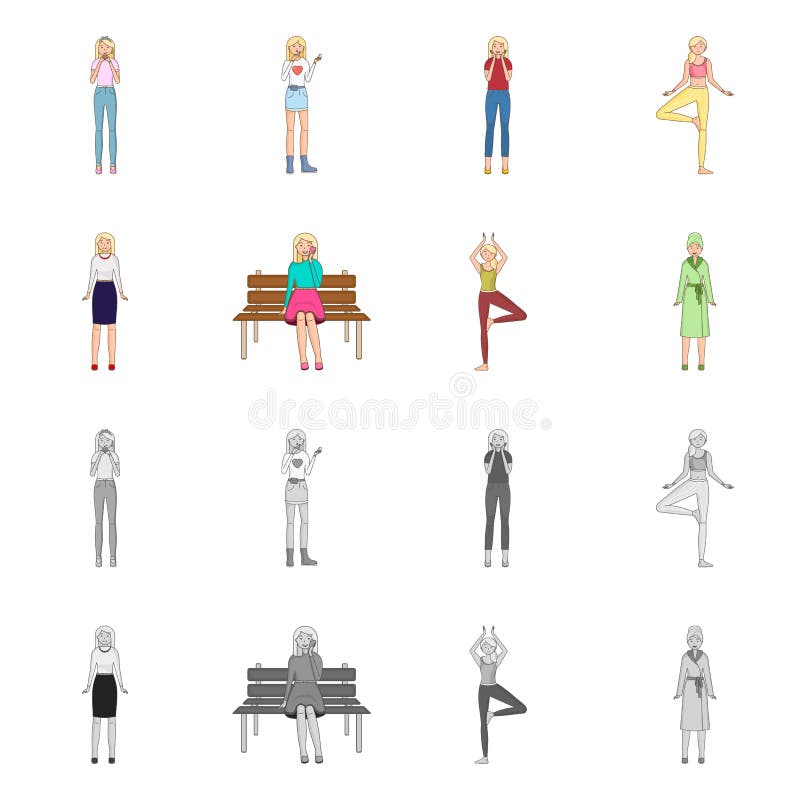 Vector Design of Posture and Mood Sign. Set of Posture and Female ...