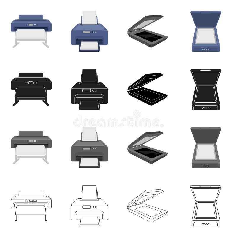 Isolated Object of Printer and Plotter Logo. Set of Printer and Machine ...