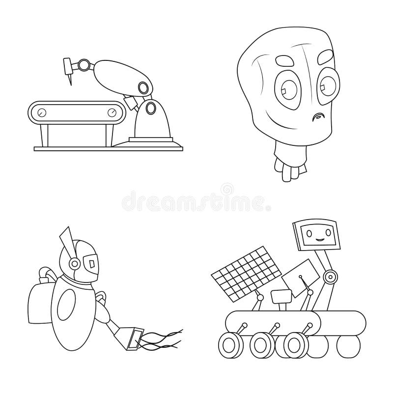 Vector Design Of Robot And Factory Sign Set Of Robot And Space Vector