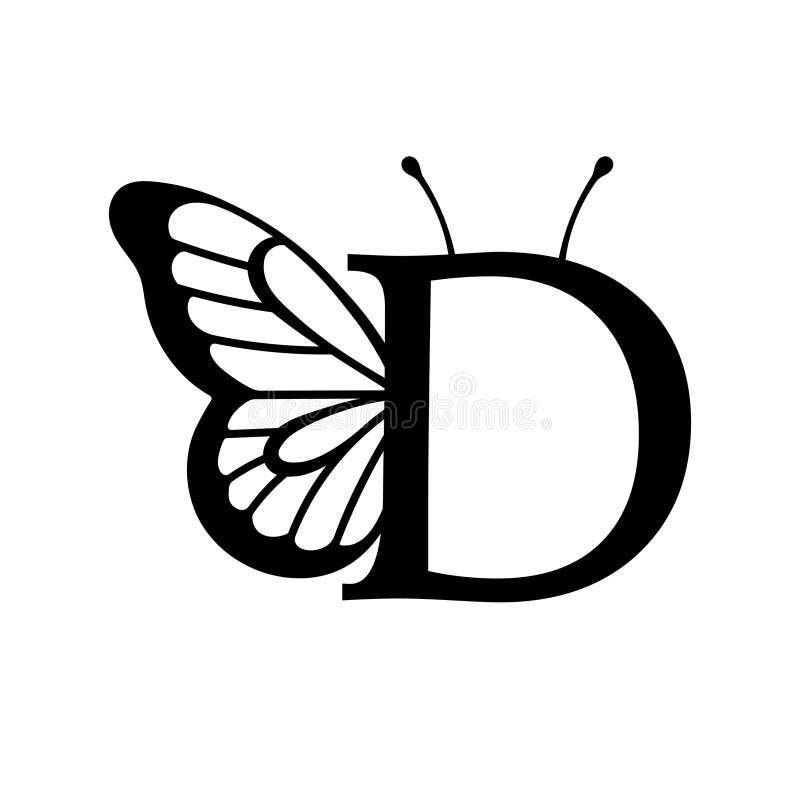 Vector Design with Split Letter D with Butterfly Wings. Modern ...