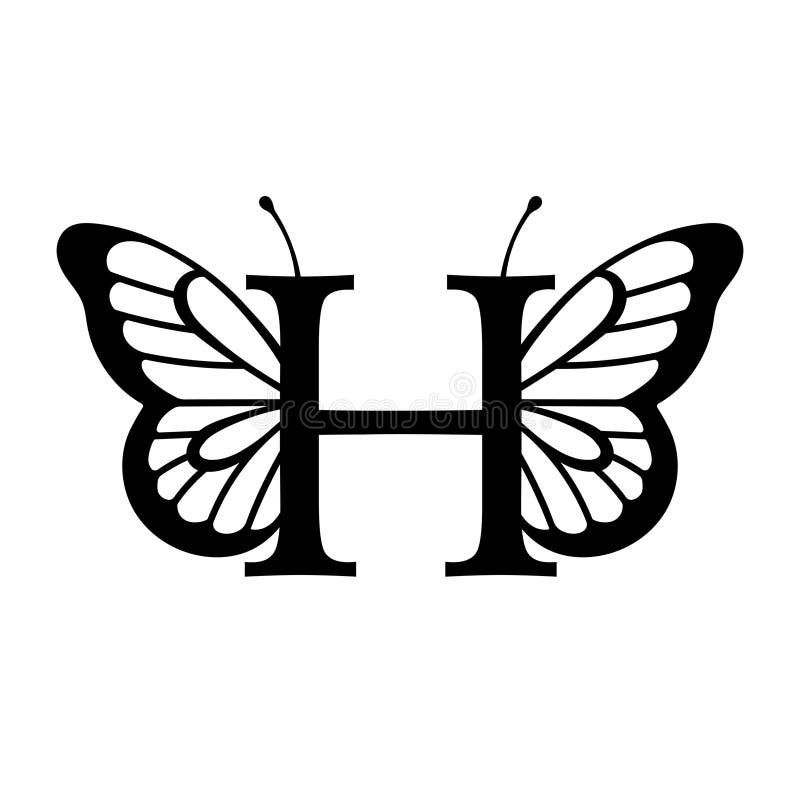 Vector Design with Split Letter H with Butterfly Wings. Modern ...