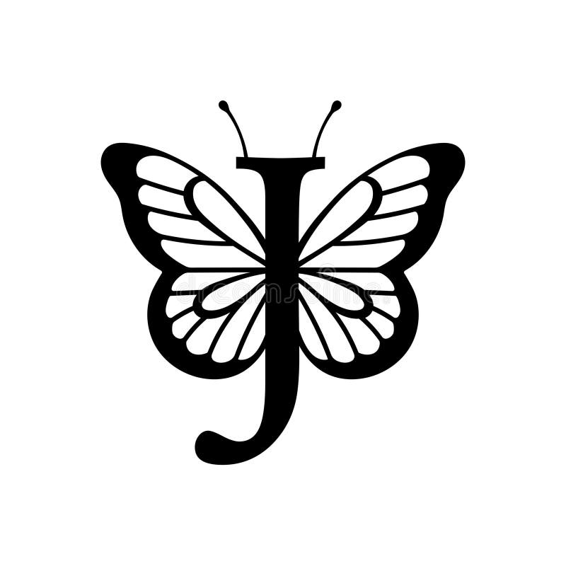 Vector Design with Split Letter J with Butterfly Wings. Modern ...