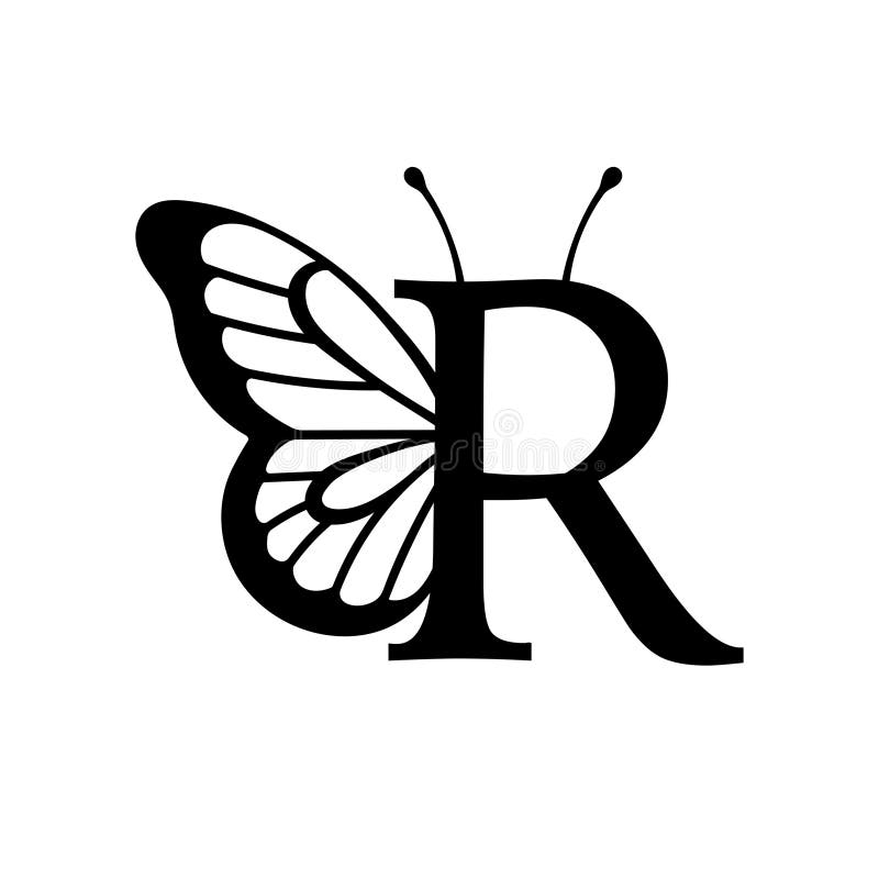 Vector Design with Split Letter R with Butterfly Wings. Modern ...