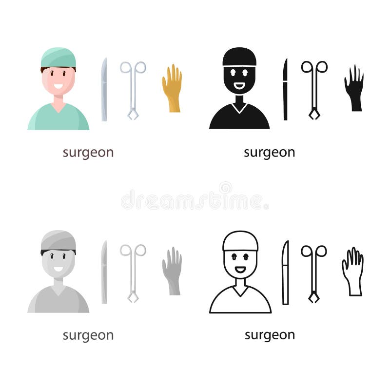 Isolated Object of Surgeon and Emergency Sign. Collection of Surgeon ...