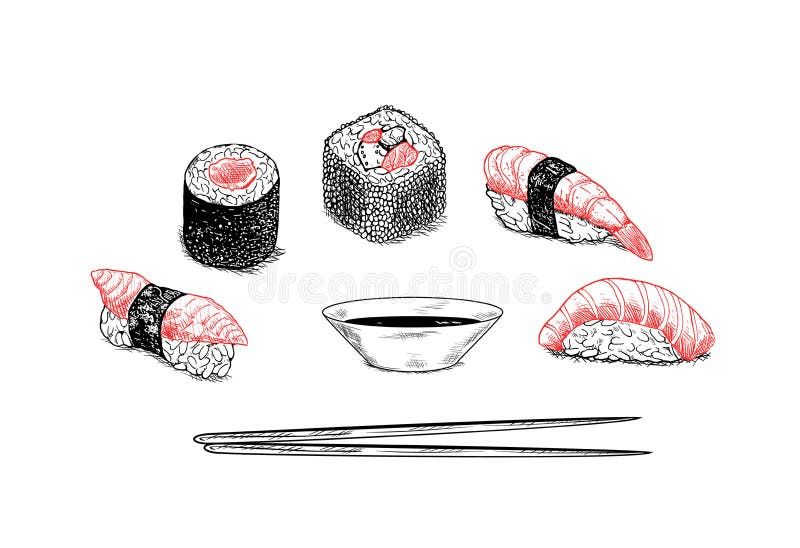 Vector Design Sushi Menu - Hand Drawn Illustration. Stock Illustration ...