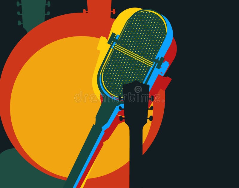 Vector Design Template, Music Theme. Guitar and Retro Microphone Stock ...
