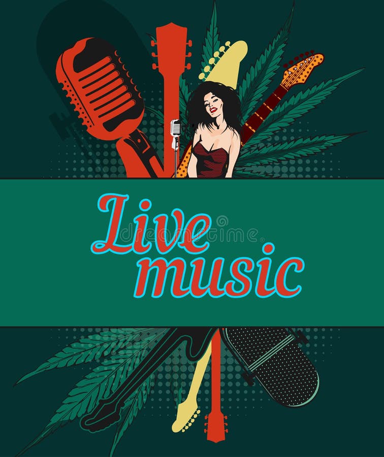 Vector Design Template, Music Theme. Guitar and Retro Microphone Stock ...