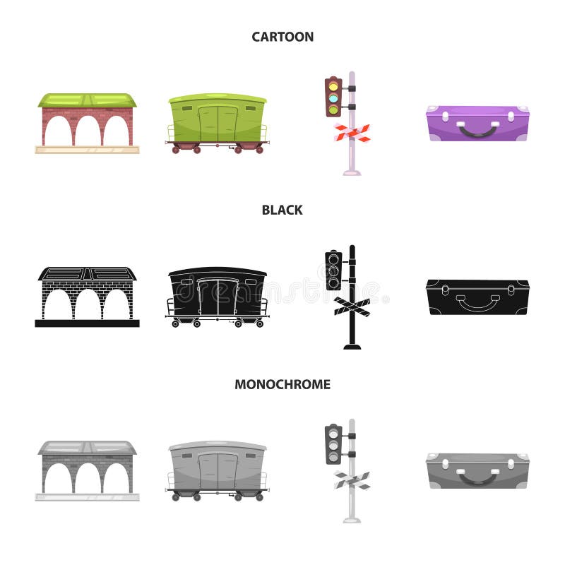 Isolated Object of Train and Station Symbol. Collection of Train and ...