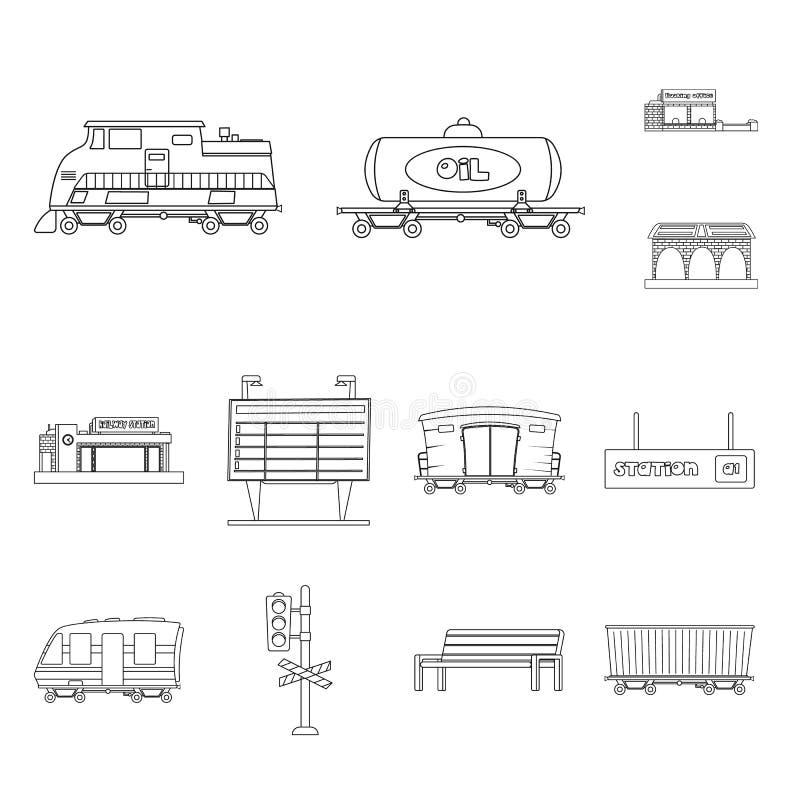 Vector Design of Train and Station Symbol. Collection of Train and ...