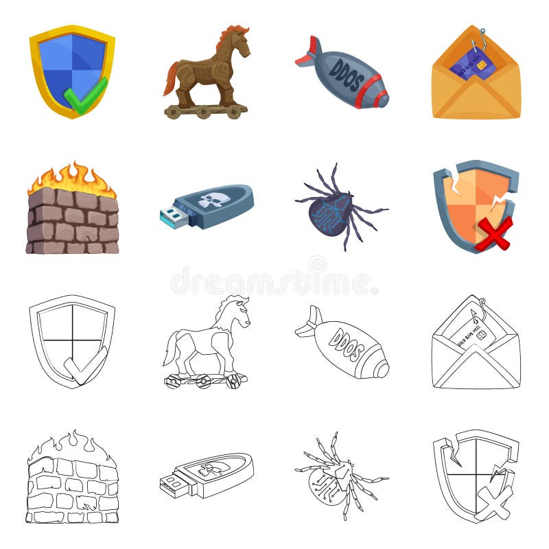 Isolated Object of Virus and Secure Logo. Set of Virus and Cyber Stock ...