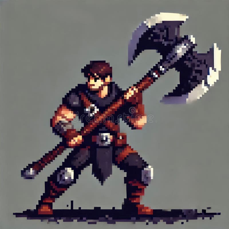 Vector Design of Warrior Holding an Axe,pixel Art Stock Illustration ...