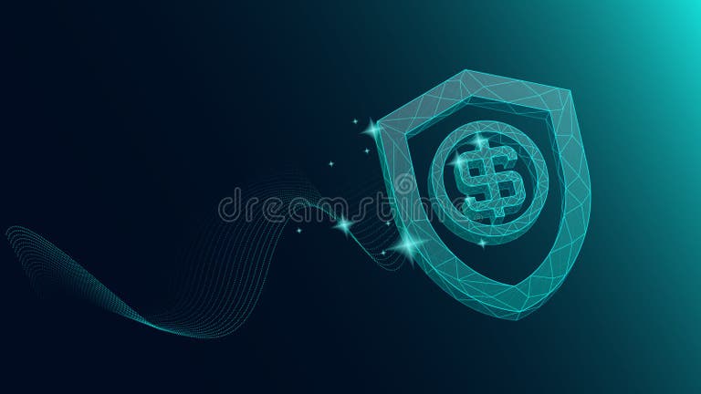 Vector Design. Wireframe Dollar Shield Emitting Financial Protection ...