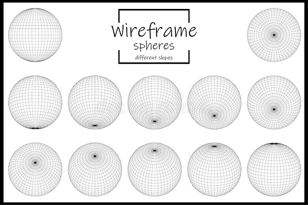 Vector Design with Wireframe Sphere Globes on White Isolated Stock ...