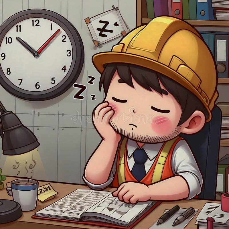 Vector Design of a Worker Falling Asleep while Working Overtime Stock ...
