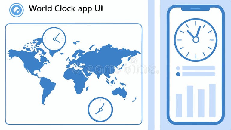 World Clock App UI, Time Zone and Global Time Vector Design Generative ...